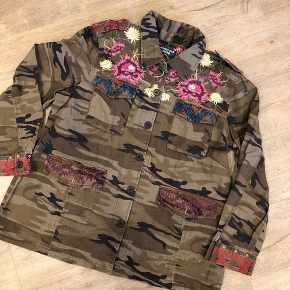 Johnny Was | Jackets & Coats | Johnny Was Embroidered Army Jacket Camo ...